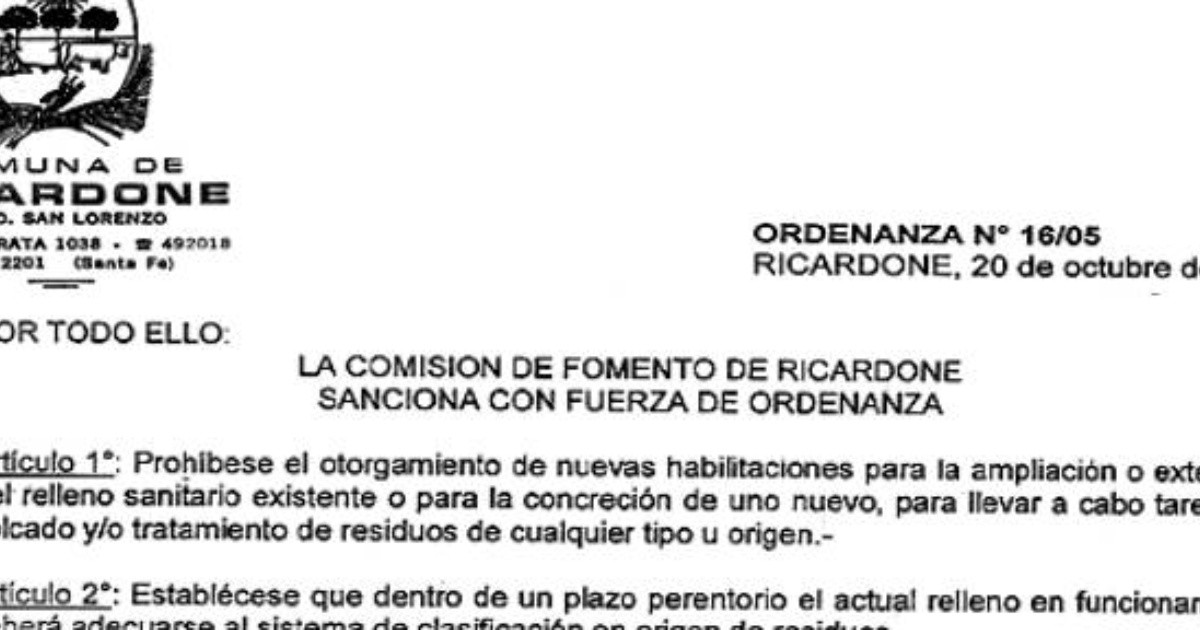 Extendieron el convenio por hasta 6 años con el basural de Ricardone ...