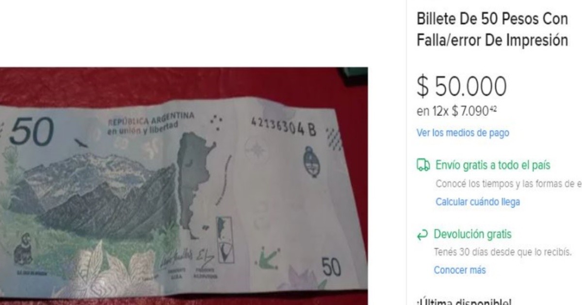 A revisar los monederos: un billete de 50 pesos con un error puede ...