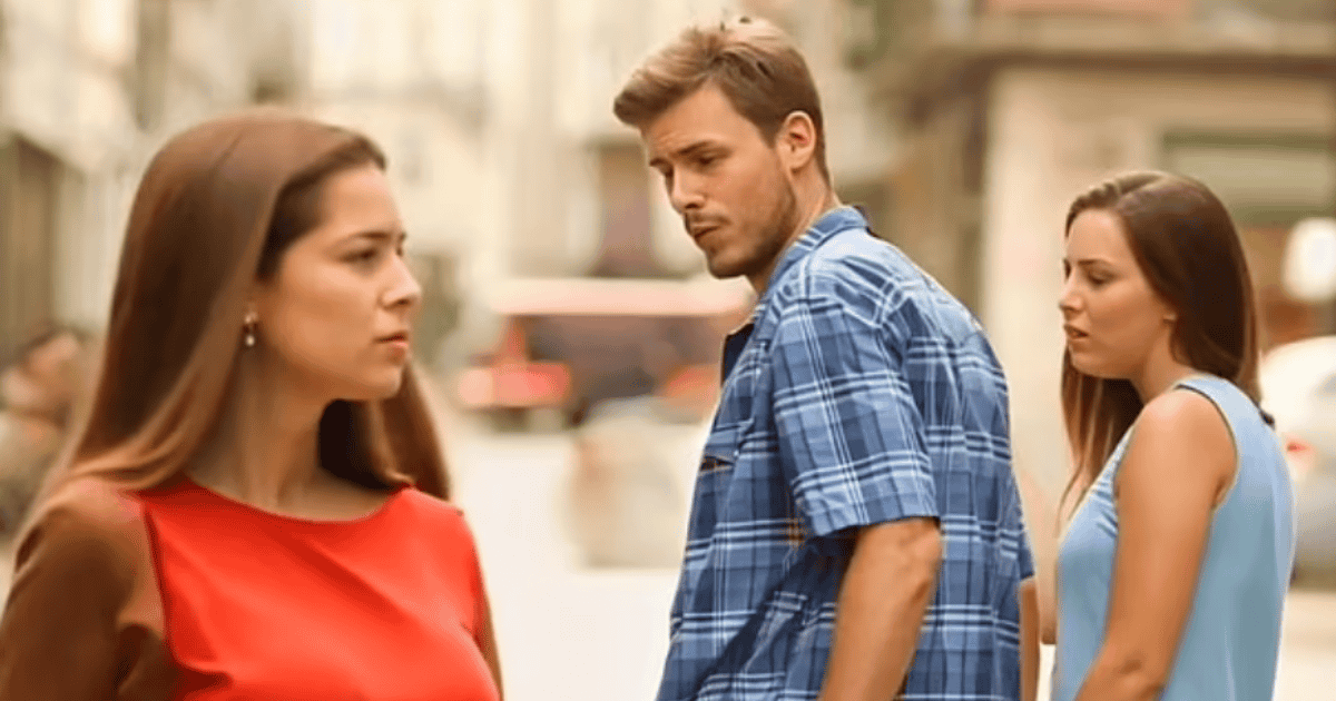 El famoso meme del "novio distraído" cobró vida con inteligencia ...